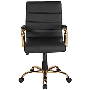 Pemberly Row Mid Back Leather Office Swivel Chair in Black and Gold