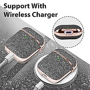 Aiiko Glitter Case for AirPods, Airpod Case Cover for Apple Airpods 2nd 1st Charging Case Bling Protective Air Pods Case with Keychain for Woman Girl Sparkly Air Podswireless Case Front LED Visible