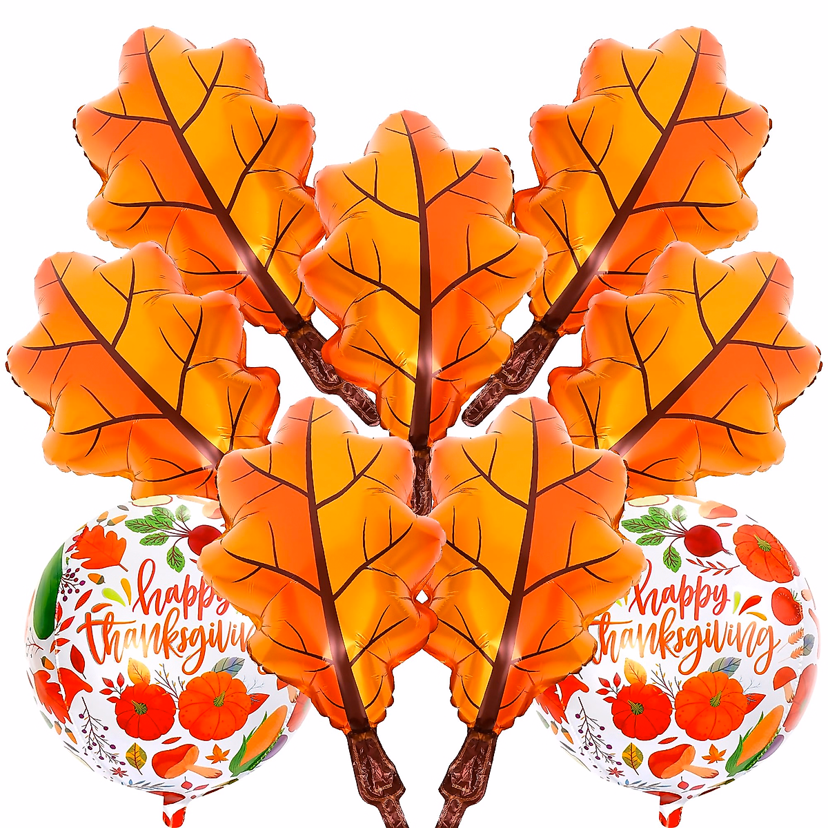 KatchOn, Happy Thanksgiving Balloons - Large 27 Inch, Pack of 6 | Maple Leaf Balloons - Big, 27 Inch | Thanksgiving Balloon Garland Kit, Fall Balloons | Fall Leaves Balloons | Turkey Balloons