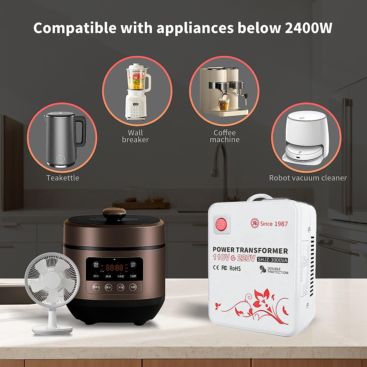 SUNSHUN 3000W Step Up Voltage Converter 110V to 220V, Step Up Transformer 110V/120V to 220V/240V with Temperature Protection for European Asian Appliances in The USA