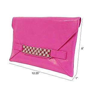 JNB Women's Slip-through Chain Envelope Clutch Fuchsia