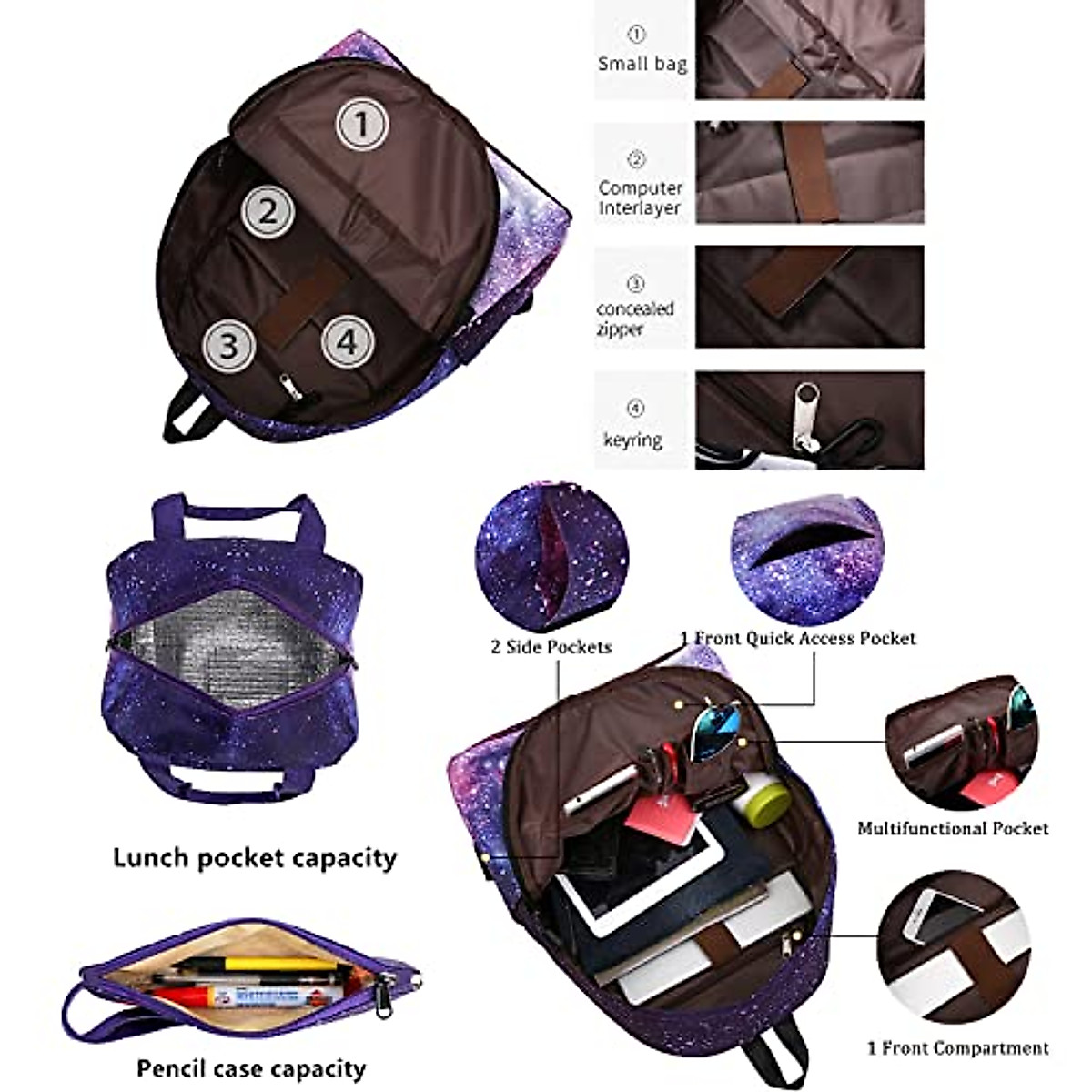 Yookeyo Starry Sky Set Kids backpack Boys and Girls School Bag Galaxy Casual Daypack 2Pcs set