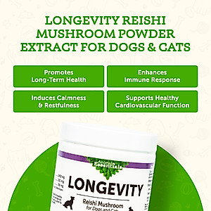 Animal Essentials Longevity Reishi Mushroom Supplement for Dogs & Cats - Healthy Cardiovascular & Liver Function, Supports Long Term Health, Mushroom Powder Extract, Antioxidant - 1.8 Oz (Pack of 1)