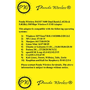 Panda Wireless® N600 Dual Band (2.4GHz & 5.0GHz) 300Mbps Wireless N USB Adapter w/WPS Button - Windows XP/Vista/7/8/10/11, Zorin, Mint, Ubuntu, openSUSE, Fedora, Centos & Kali Linux