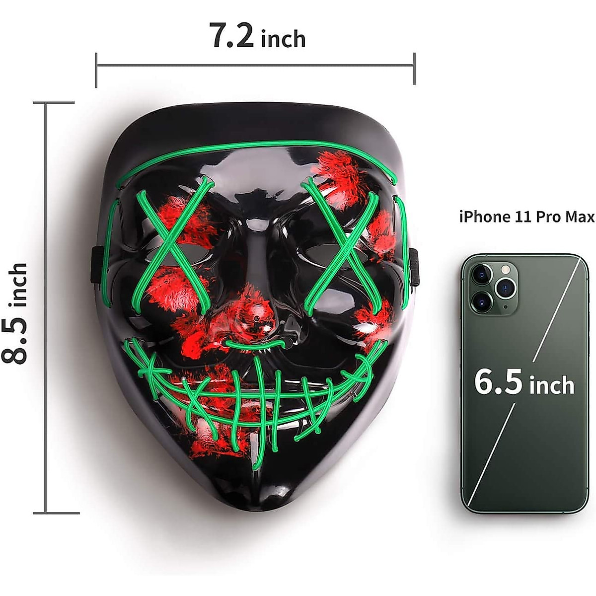 Colplay LED Light Up Halloween Mask,Scary Glow LED Face Mask with 3 Lighting Modes & El Wire for Costume&Cosplay Party.Adjustable&Eco-Friendly Material for Men Women Kid-Green