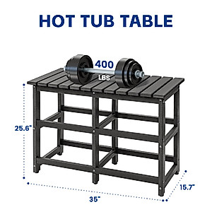 SwiftSlot Hot Tub Table, HDPE Pool Bench - 35" L x 15.7" W x 25.6" H, Weather Resistant Waterproof Spa Surround Bench, Grey