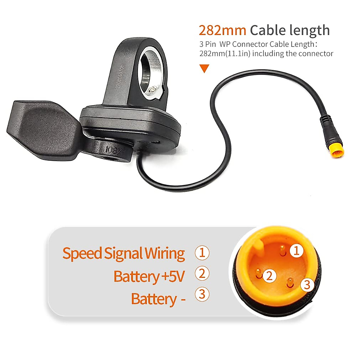 E-Bike 108X Left Thumb Throttle Speed Control 3 Pin Waterproof Connector 12V 24V 36V 48V 72V for Electric Scooters and EBike (108X-L Waterproof Plug)