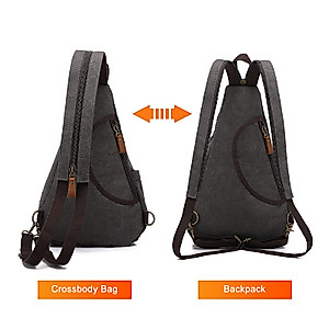 LOVEVOOK Sling Bag Canvas Crossbody Backpack Genuine Leather Shoulder Bag Casual Daypacks For Men Cycling Hiking Travel