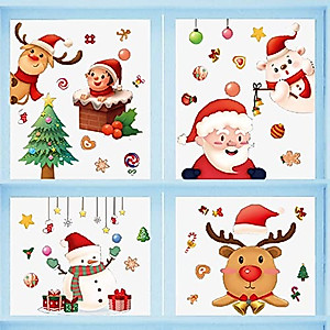 242 Pieces Christmas Window Clings for Glass Windows, 9 Sheets Christmas Window Stickers, Snowflake Window Clings Christmas Decorations, Double-Side Xmas Deer Santa Decor Decals for Party