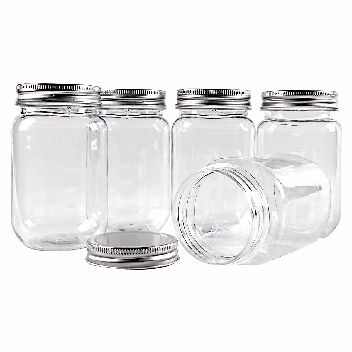 novelinks 16 Ounce Clear Plastic Jars Containers With Screw On Lids - Refillable Round Empty Plastic Slime Storage Containers for Kitchen & Household Storage - BPA Free (10 Pack)