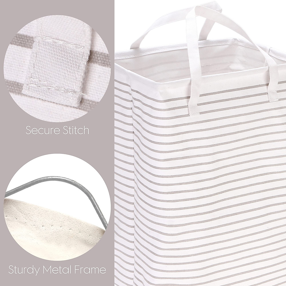 Hinwo 20 Gal / 77L Freestanding Large Laundry Hamper, Collapsible Laundry Storage Basket with Easy Carry Extended Handles for Clothes Toys, 16 x 12 x 24 Inches, Grey Stripe