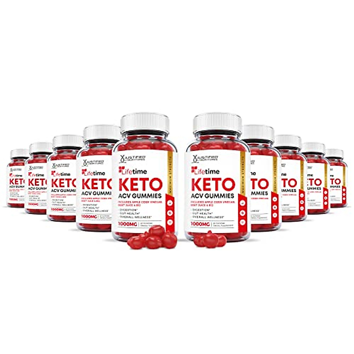 Justified Laboratories (10 Pack) Lifetime Keto ACV Boost Gummies 1000MG with Pomegranate Juice Beet Root B12 600 Gummys