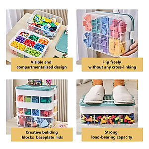 Building Blocks Storage 1 Layer Plastic Toy Storage Organizer for Lego Box Clear Toy Storage Bins with Baseplate Lid and Removable Tray for Bead Tool Sewing
