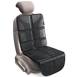 ROVICLU Car Seat Protector for Child Baby with Thickest Padding, Leather car seat Protection mat for Vehicles with Non-Slip Back Pad 8 Waterproof Layers, Mesh Storage Pockets, Universal (Black)