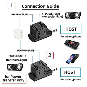 NFHK 10Gbps USB3.0 Type C Male to Dual Female Power Data Splitter Adapter Up Angled Compatible with Steam Deck Laptop