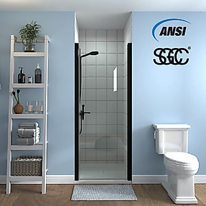 ExBrite 30-31.5 in.W x 72 in.H Pivot Frameless Shower Door,1/4 in. Clear Glass Pivot Swing Shower Doors,Matte Black Finish,Reversible Installation