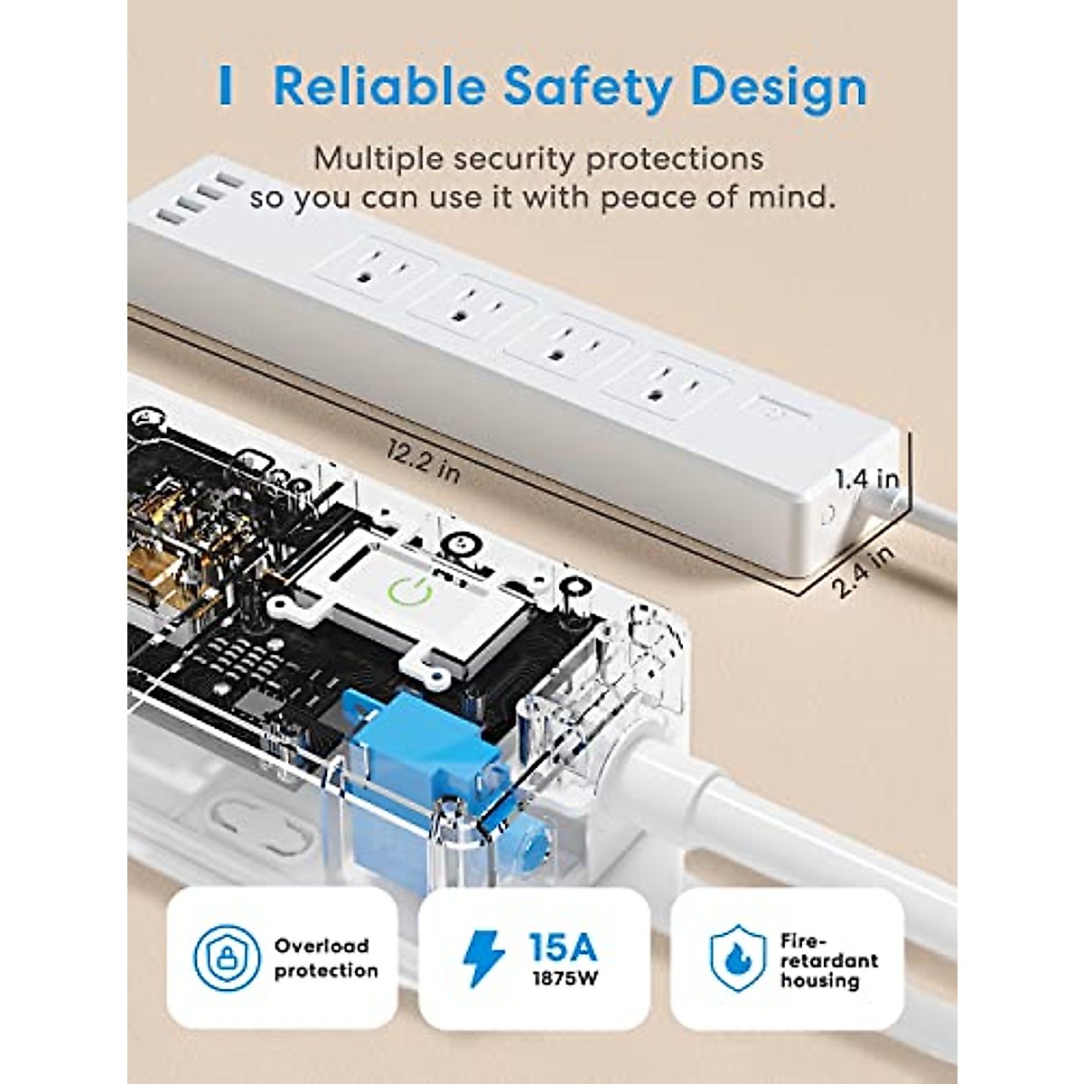 meross Smart Power Strip Compatible with Apple HomeKit, Siri, Alexa, Google Home and SmartThings, WiFi Surge Protector with 4 AC Outlets, 4 USB Ports and 6ft Extension Cord, Voice and Remote Control