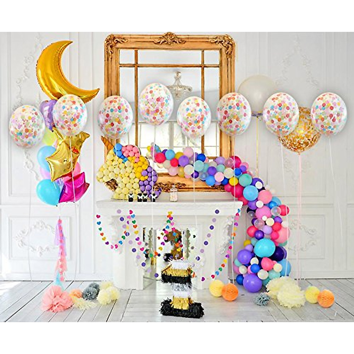 Rainbow Multicolor Confetti Balloons | Bright Colorful Confetti Pre-Filled | Wedding Engagement Birthday Party Events (16 Pack Rainbow, 12 inches)