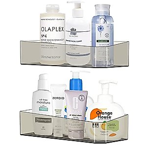 Iukpptui 2 Pack Shower Shelf Bathroom Shelf Organizer Wall Mounted Makeup Cosmetic Storage Tray Rack No Drilling