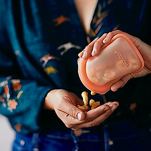 Stasher Reusable Silicone Storage Bag, Food Storage Container, Microwave and Dishwasher Safe, Leak-free, Pocket 2-Pack, Clear + Aqua