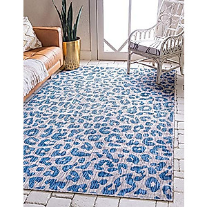 Unique Loom Outdoor Safari Collection Area Rug - Leopard (7' 1" x 10' Rectangle, Blue/ Gray)