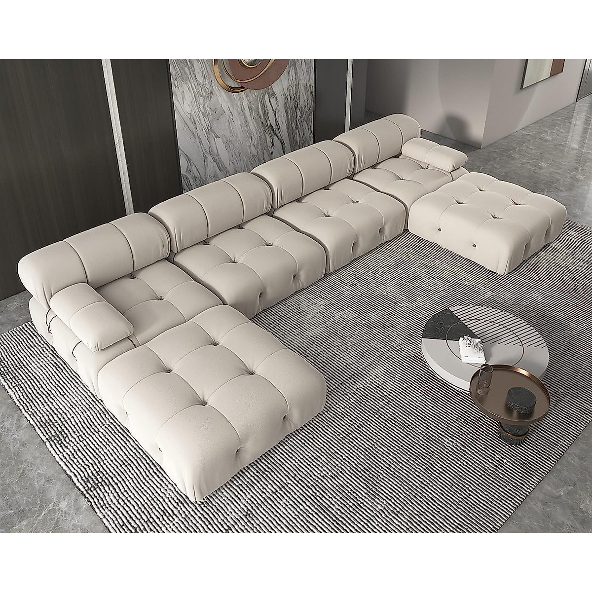 JACH 138" Modular Sectional Couch, U-Shaped Minimalist Velvet Sofas with Chaise Ottomans, Convertible Modern Deep 6-Seat Sofas Furniture for Living Room, Apartment (Beige)