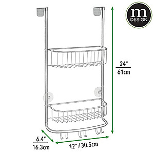 mDesign Over Door Shower Caddy – Practical Metal Shower Shelves with no Drilling Required – Hanging Shower Storage Baskets for All Shower Accessories on 2 Tiers – Chrome