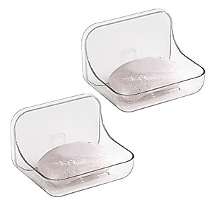 Ettori Soap Dish 2 Pack Soap Holder Plastic Adhesive Soap Holder for Shower Wall, Bathroom, Tub and Kitchen Sink, Drill- Free and Clear