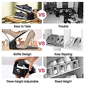 JunJia 10pcs Shoe Slots Organizer Space Saver Shoe Stacker Storage Adjustable Double Deck Rack Holder for Closet-Khaki