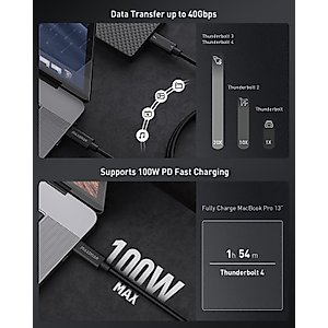 Maxonar [6.6Ft] Thunderbolt 4 Cable Intel Certified, Active Thunderbolt 4 Cable 40Gbps with 8K Display and 100W Charging Compatible with Thunderbolt 4, Thunderbolt 3, USB C, and USB4