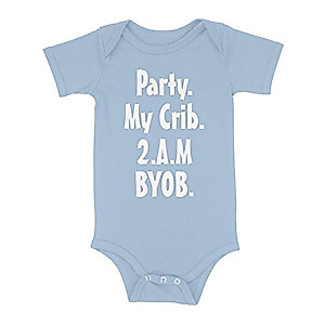 Luxxology Party 2AM. My Crib. BYOB Baby Infant Bodysuit, Light Blue 6M