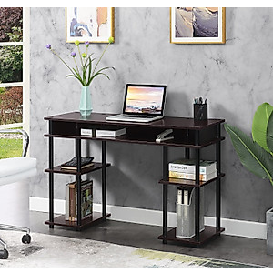 Convenience Concepts Designs2Go No Tools Desk Home Office Desk with Shelves, Corner Shelf Vanity Desk Computer Desk Nail Table for Nail Tech - 47.25" L x 15.75" W x 30" H, Espresso/Black