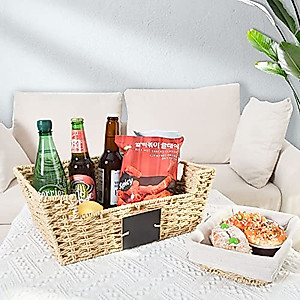 OUTBROS Storage Box Hand-Woven Wicker Storage Baskets, Multipurpose Open-Front Bin, Shelf Nesting Baskets, Desktop Makeup Organizer Container with Built-In Carry Handles, Paper Rope, Natural