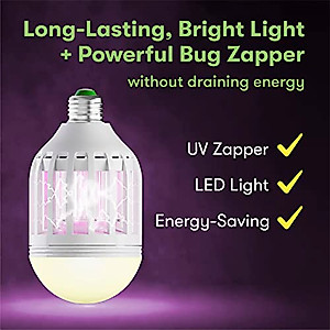 BugMD Zapville - Bug Zapper Indoor UV and LED Light Bulb, Portable Bug Zapper, Attracts Mosquitos Insects Bugs, Pest Control for Patios Porches Garage Shed for E27/E26 Base