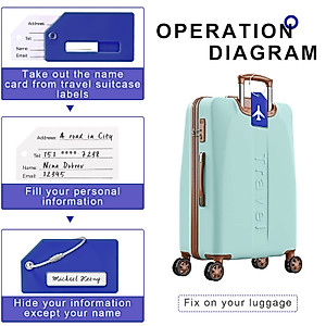 Zonon Luggage Tags, 8 Pieces Silicone Travel Luggage Name Tags with Privacy Cover and Stainless Steel Loops(Blue)