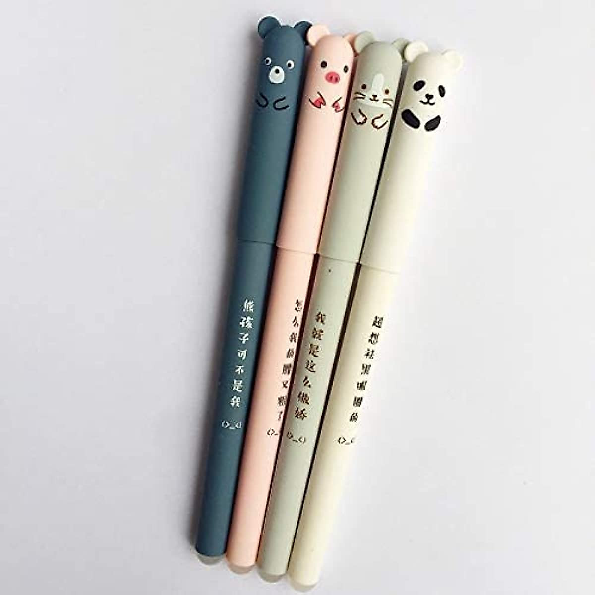 Cute Girly Gel Pen，4 Pcs 0.35mm Blue Ink Gel Pen，Kawaii Pig Bear Cat Mouse Erasable Gel Pen School Office Supplies Stationery Gift