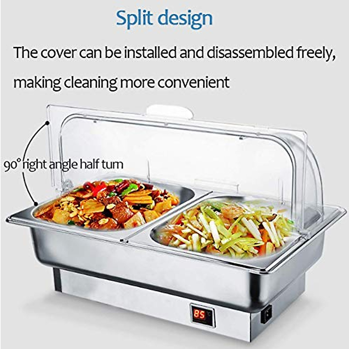 Stainless Steel Chafing Dishes 9L Buffet Server and Warmers Catering Food Warmers with 90° Half Clamshell for Parties Buffets Banquets - Adjustable (Full Size)