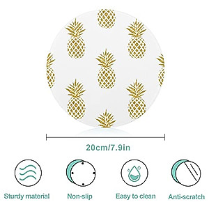 Gold Pineapple Glass Cutting Board Scratch Resistant Round Chopping Board For Kitchen 7.9 in