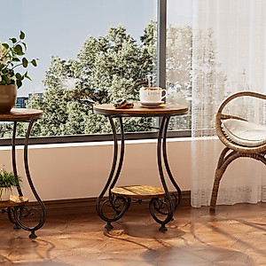 X-cosrack Round End Table, Industrial Retro Round Side Table for Small Spaces, Coffee Table for Living Room Balcony Bedroom Office,Stable Wood and Metal Frame,17.72" L x 17.72" W x 24.22" H