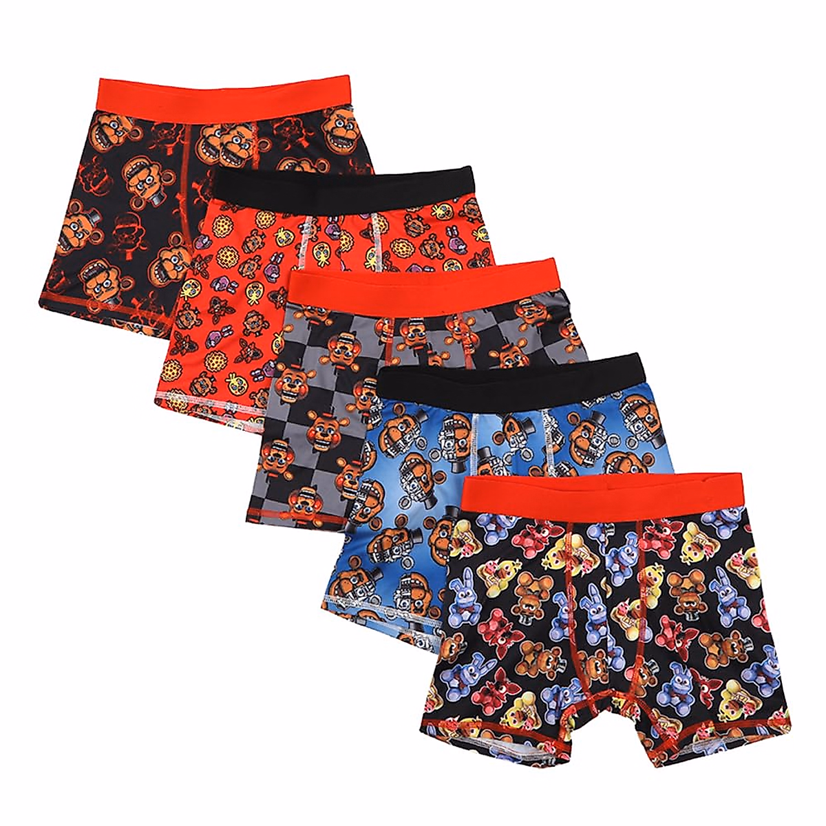 Five Nights at Freddys Horror Video Game Youth Boys Underwear 5pk Boys Boxer Briefs Set- Size 10 Black