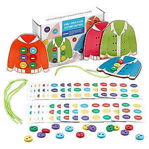 WEBEEDY Wooden Clothes Lacing Game, Montessori Fine Motor Skill Threading Game, Sewing Button Lacing Card Game, Early Development Game,8.66x5.51x1.97 Inch