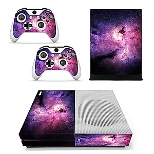FOTTCZ Vinyl Skin for Xbox One Slim Console & Controllers Only, Sticker Decorate and Protect Equipment Surface, Purple Nebula