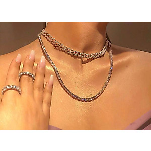 putouzip Tennis Chain Necklace Bracelet For Men 18K Gold Plated 3/4/5MM Round Cut Faux Diamond Link Chains Jewelry Set (5mm Gold Tennis Set, 18inch)