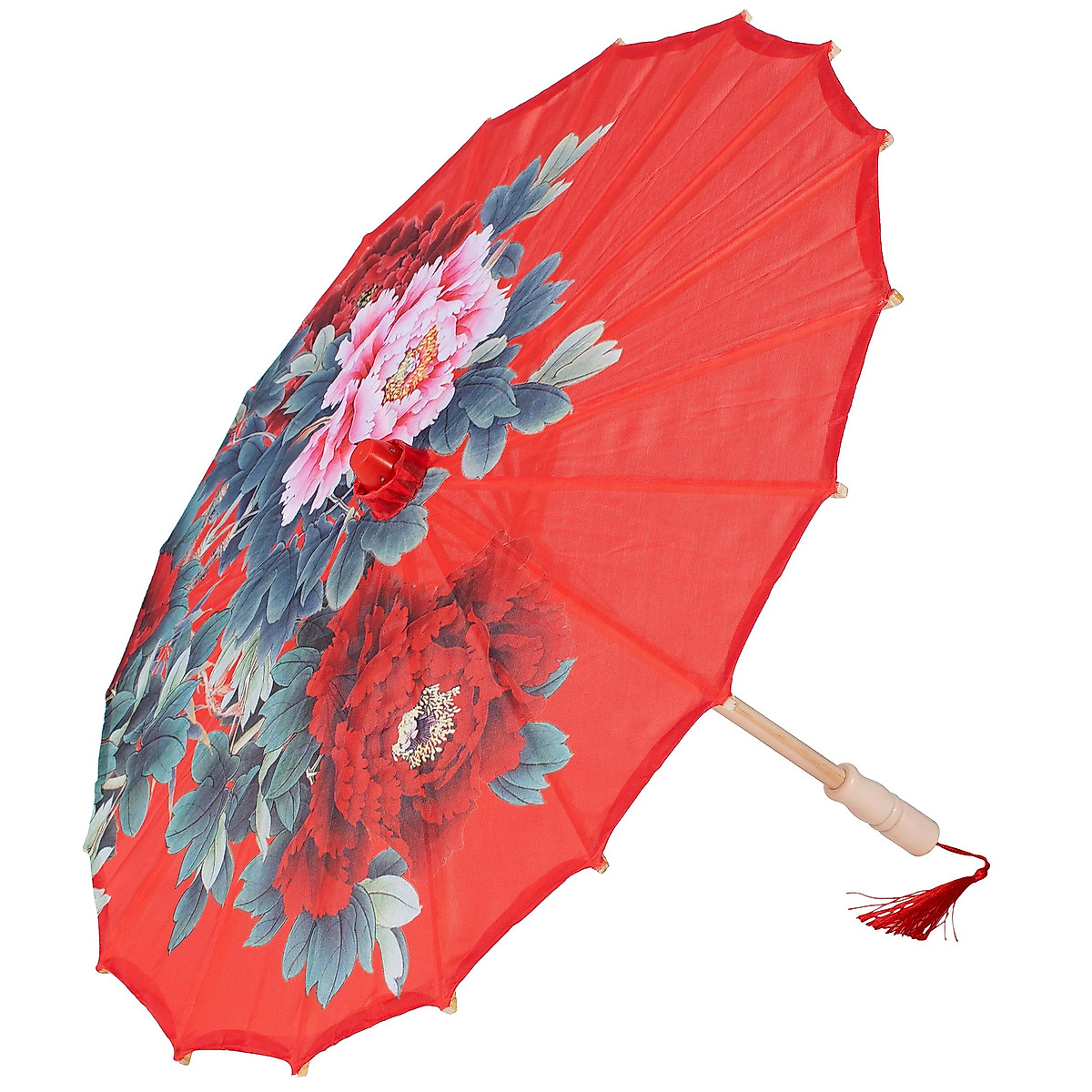 Hand Made Japanese Oriental Parasol Dancing Umbrella 22 inch with Hand held Silk Folding Fans for Kids(Red)