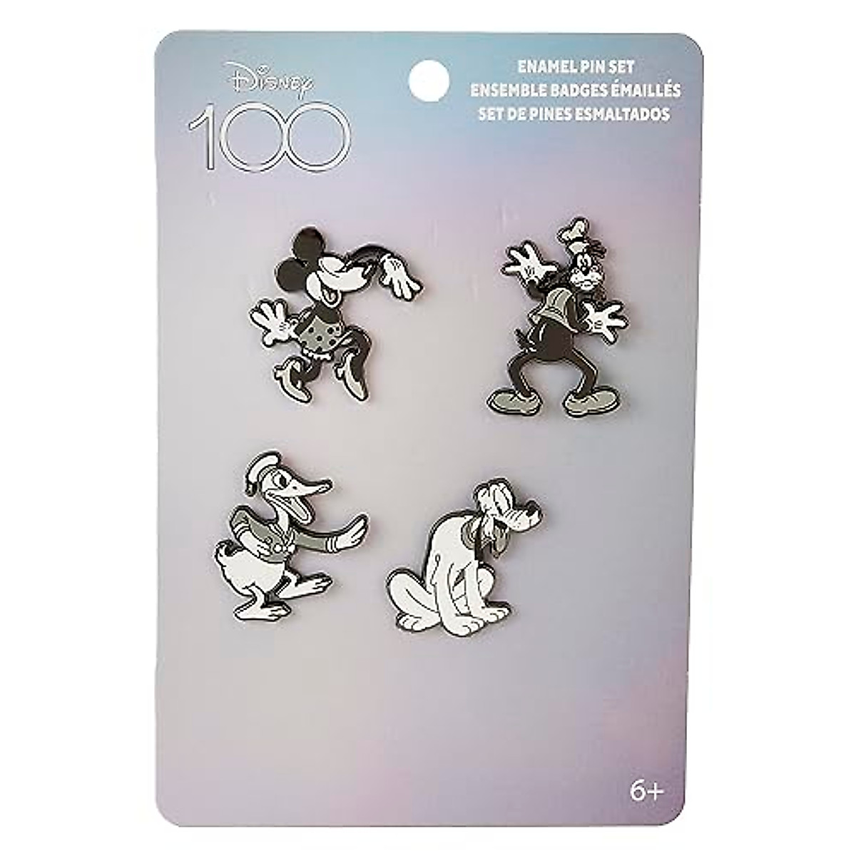 Loungefly Disney 100: Black and White Vault, Mickey and Friends 4-Piece Pin Set, Amazon Exclusive