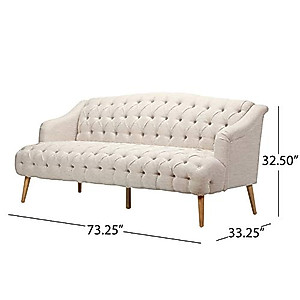 Great Deal Furniture Erin Contemporary Tufted Fabric 3 Seater Sofa, Beige and Natural