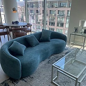 kevinplus 94'' Blue Cloud Curved Sofa Boucle Couch for Living Room, Modern Luxury Contemporary Upholstered Sectional Sofa Couch for Home Apartment Office Studio, 3 Pillows, Blue