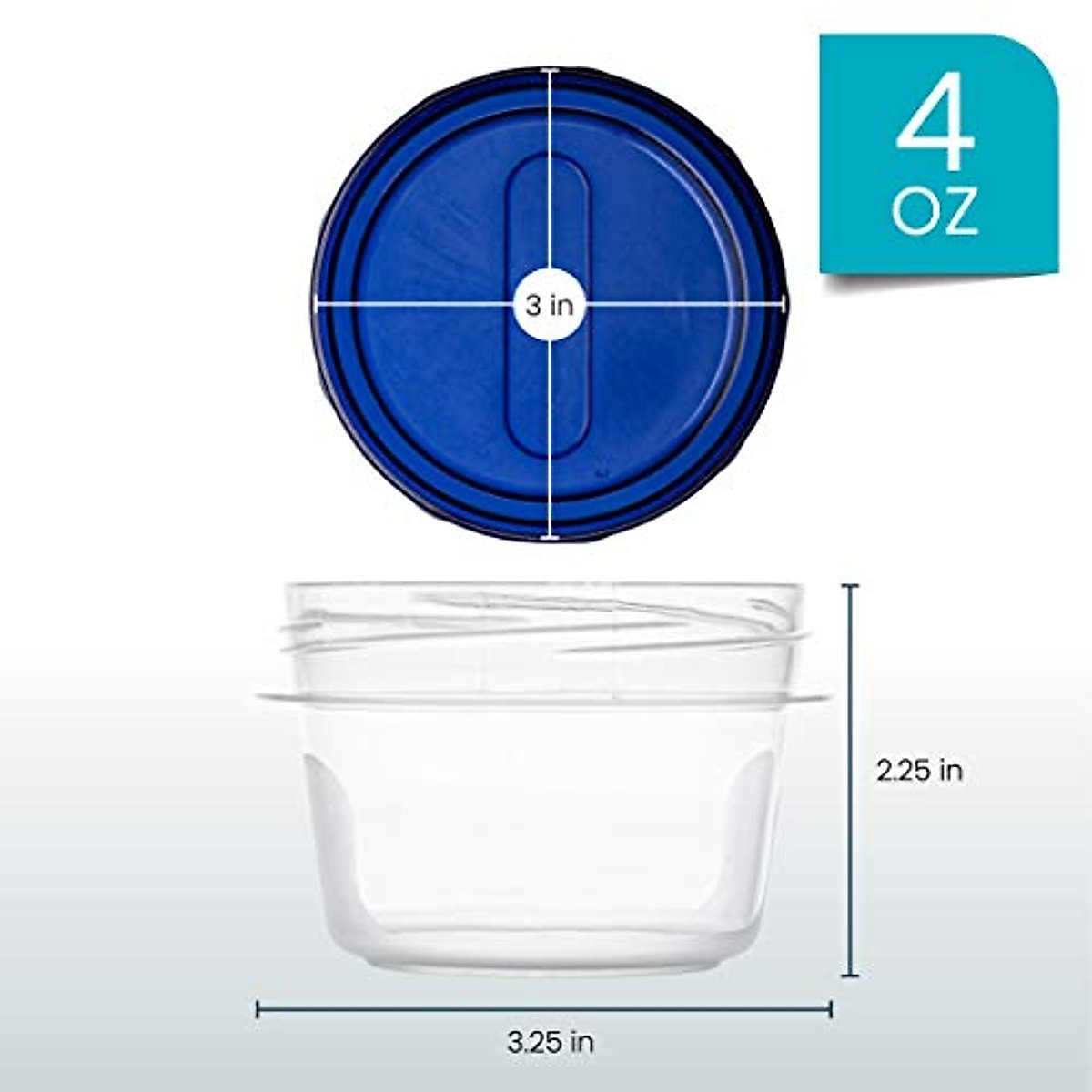 PLASTICPRO Twist Top Deli Containers Clear bottom With blue Top Twist on Lids Reusable, Stackable, Food Storage Freezer Container (6, 4 OUNCE)