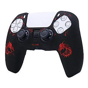 HLRAO silicone case with laser engraved dragon (radiation) for PS5 controller + x2 laser dragon pattern thumb grips and 8 thumb grips.