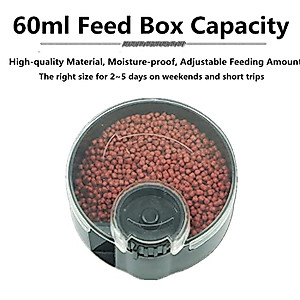 Automatic Fish Feeder for Aquarium, Small Auto Fish Feeder Dispenser for Mini Tank and Pond, Suitable for Flakes and Pellets, Battery Operated, Battery NOT Included - Black